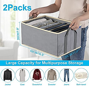 roomtalk Wardrobe Clothes Organizer for Jeans & Pants 6-Grids, Clothes Organizer for Folded Clothes with Double Handles & Label Pocket, 11.8" W x 16.5" D x 7.9" H, 2 Pack Grey.