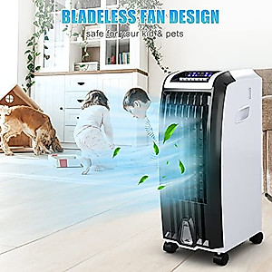 3-IN-1 Evaporative Air Cooler,26” Portable Air Conditoner Humidifier/Fan with 3 Wind Modes,3 Speeds,Remote Control,Wide Oscillating,Ultra-Quiet Compact Cooling Fan for Home Office Bedroom