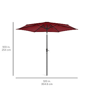 Best Choice Products 10ft Outdoor Steel Polyester Market Patio Umbrella w/Crank, Easy Push Button, Tilt, Table Compatible - Red