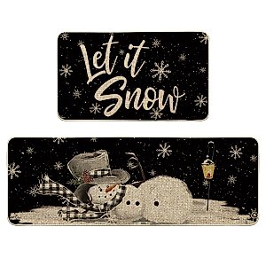 Artoid Mode Let It Snow Snowflake Snowman Light Christmas Decorative Kitchen Mats Set of 2, Home Party Low-Profile Kitchen Rugs - 17x29 and 17x47 Inch