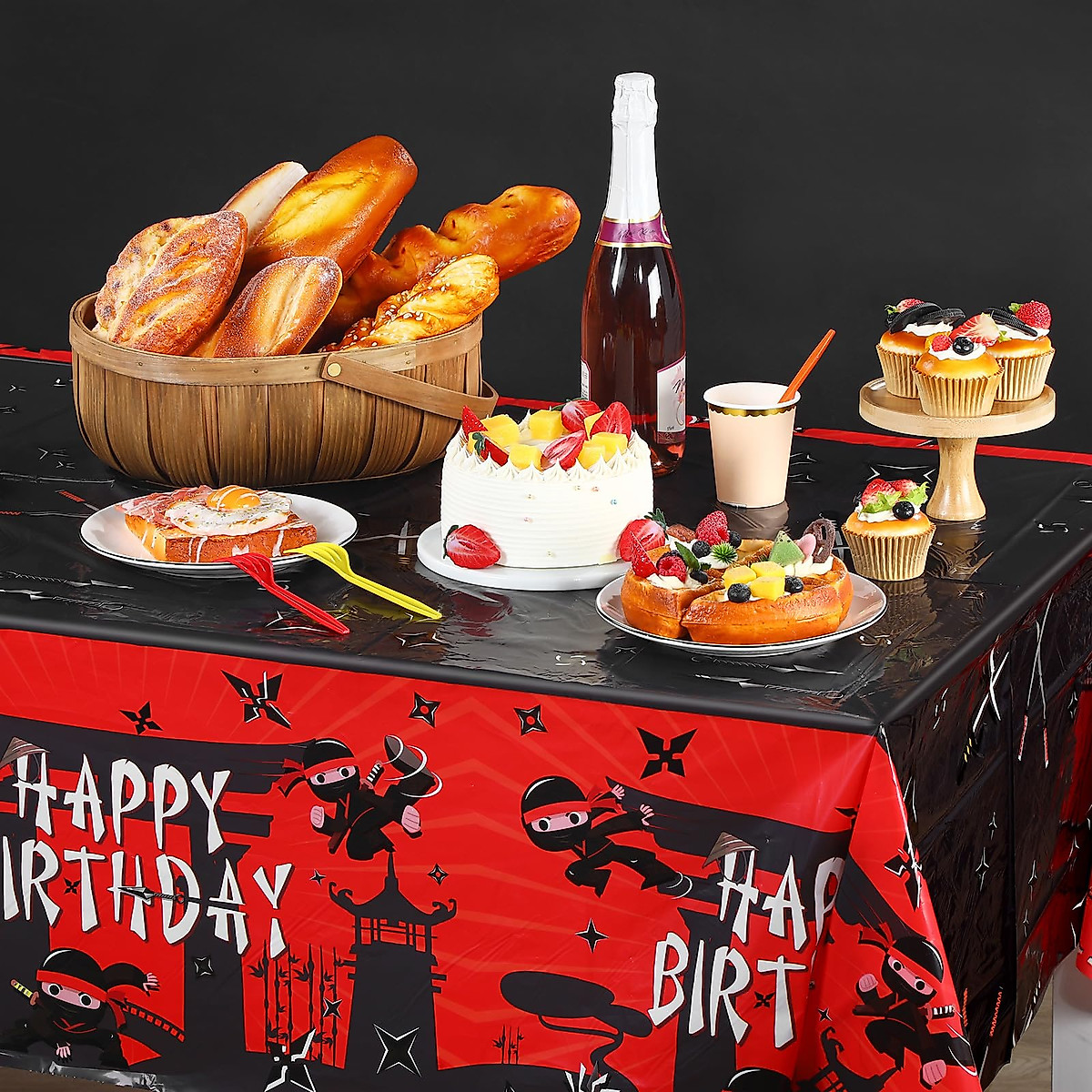 WovWeave 3 Pieces Ninja Birthday Party Table Covers Disposable Plastic Ninja Tablecloths Ninja Rectangular Table Cloths for Kids Anime Ninja Birthday Party Decorations, 54 x 108 Inch