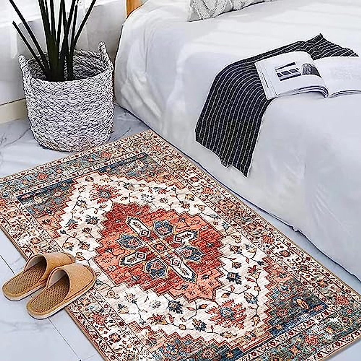 Aopota Area Rug Washable Small Front Door Rug for Entryway Mat Hallway Runner Rug Doormat Bohemian Faux Wool Throw Rug Non-Slip Low-Pile Floor Carpet for Kitchen Laundry Room Entrance Bathroom
