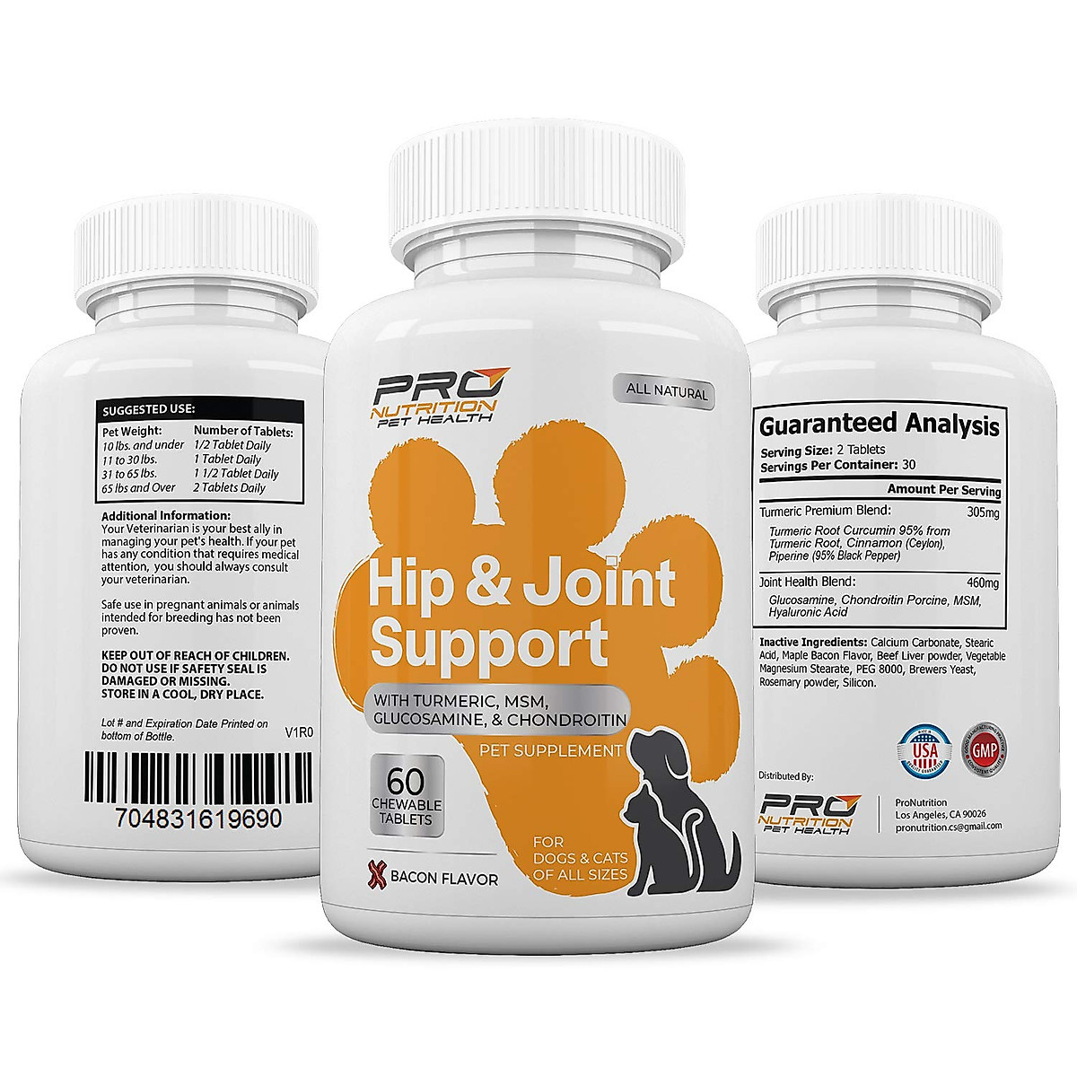 Hip & Joint Supplement- Improves Mobility, Joint Flexibility, & Arthritis Pain Relief. Powerful Ingredients Turmeric, Chondroitin, Glucosamine & MSM. Soft Chewable Bacon Flavor Tablet for Dogs & Cats.