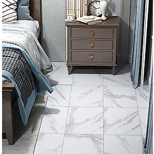 Livelynine 32-Pack Grey and White Flooring Peel and Stick Floor Tile Waterproof Marble Vinyl Floor Tiles Bathroom Kitchen Living Room Bedroom Laminate Flooring Stick on Floor Covering Linoleum 12X12