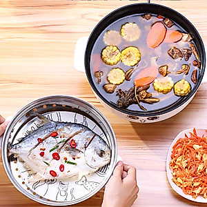 Electric Skillet with Lid Nonstick Multifunction Stainless Steel Small Electric Stockpot Hot Pot Skillet Steamed Egg Soup Porridge Fried Cooking 110V (2.8L, Electric Skillet)