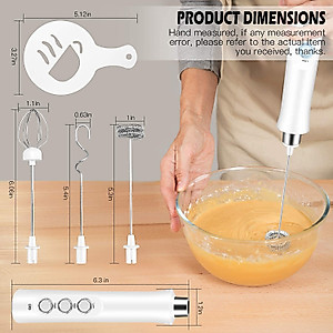 Hovico Milk Frother quiet Hand held Frother Whisk, USB Recharge able 3 Speeds for Cappuccino,Lattes,Egg Mix, Matcha, Hot Chocolate, 3 Stainless Steel Whisks(16Pcs Art Stencils Free) (White)