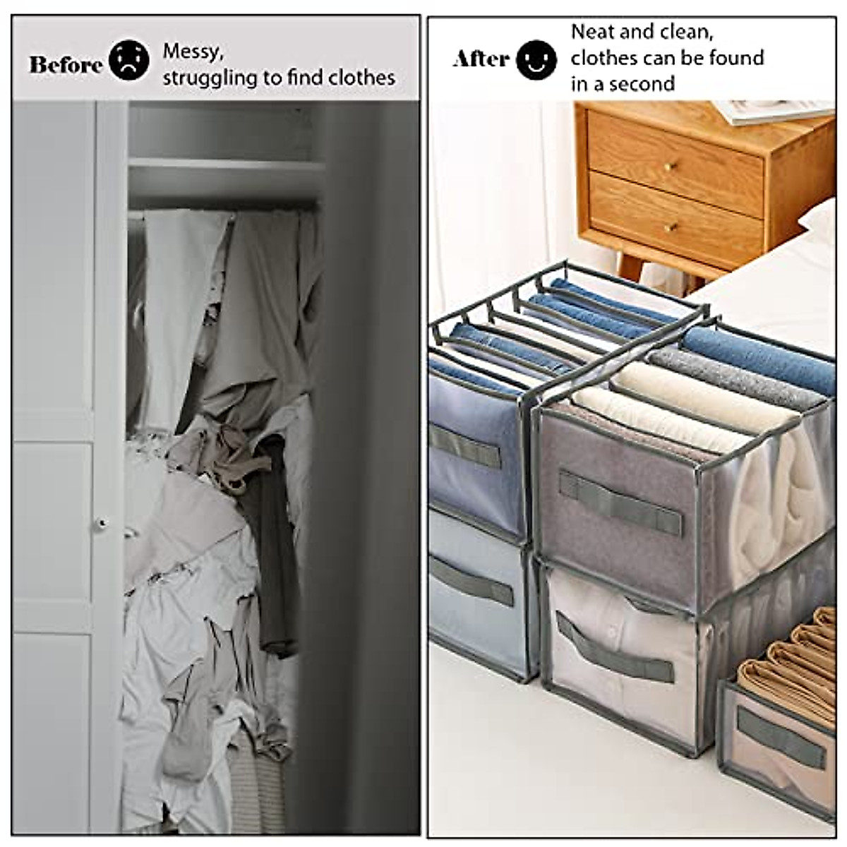 Duyoku Clothes Organizer - Dresser Drawer Organizers 2PCS, Drawer Organizer Clothes, 9 Grids Closet Storage, Washable, for Jeans, Pants, Sweater(GREY)