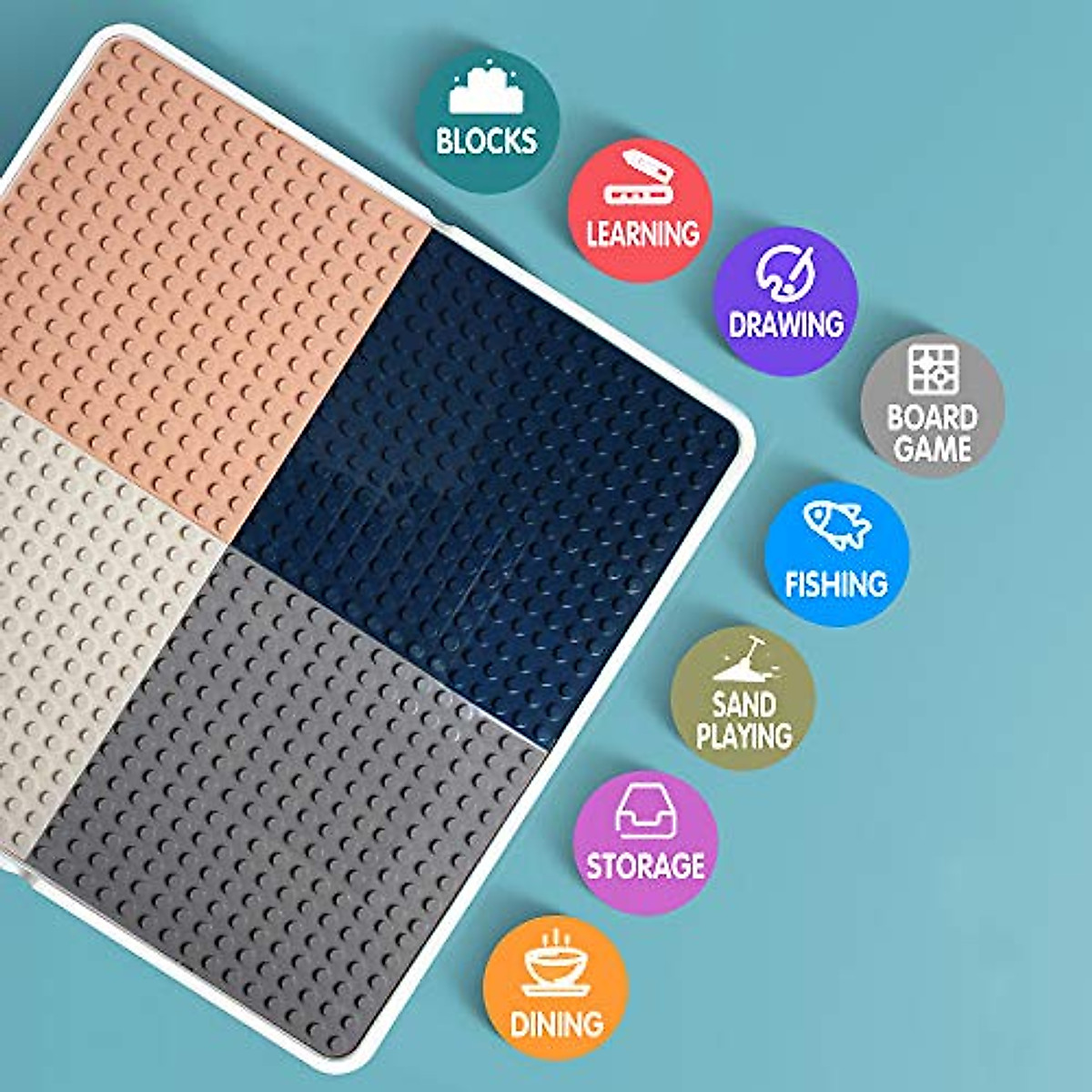 GobiDex 7 in 1 Multi Kids Activity Table Set with 2 Chairs and 100 Pcs Large Size Blocks Compatible with Classic Blocks.Water Table,Sand Table and Building Blocks Table for Toddlers Activity