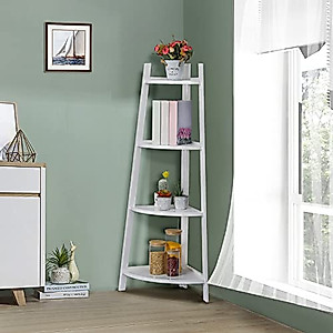 MoNiBloom Bamboo 4-Tier Tall Corner Shelf Flower Pot Display Rack Plant Stands Organizer for Indoor Patio Garden Balcony Living Room, White