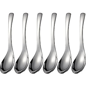 Soup Spoons Stainless Steel Asian Soup Spoon Set of 6 Heavy-Weight Round Table Spoons Mirror Polished Silver Ramen Spoons