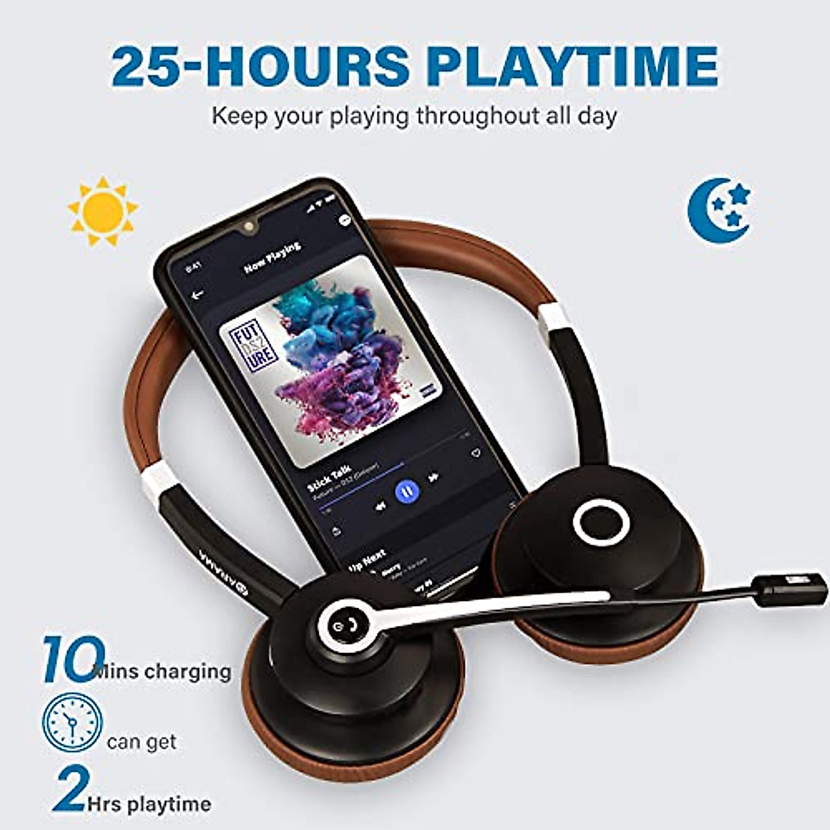 Bluetooth Headset V5.0, High Voice Clarity with Noise Canceling Mic 25Hrs Playtime Hands Free Wireless Headset for Cell Phones iPhone