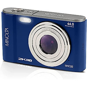 Minolta MND20-BL 44 MP / 2.7K Ultra HD Digital Camera Blue Bundle with Lexar 64GB High-Performance 800x UHS-I SDHC Memory Card Blue Series