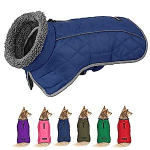 Fragralley Dog Winter Coat Jacket - Reflective Adjustable Windproof Dog Turtleneck Clothes, Doggie Cold Weather Vest, Warm Fleece Lining Puppy Snow Coat for Small Medium Large Dogs (Medium, Blue)