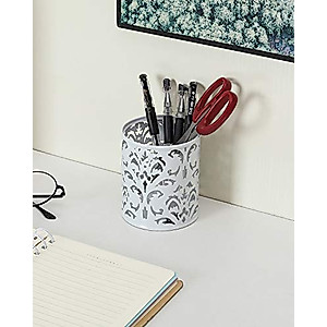 EasyPAG 2 Pack Pen Holder for Desk Premium Metal Pencil Holder Pen Cup Marker Holder Makeup Brush Holders, Desk Accessories & Workspace Organizers for Home, School & Office,White