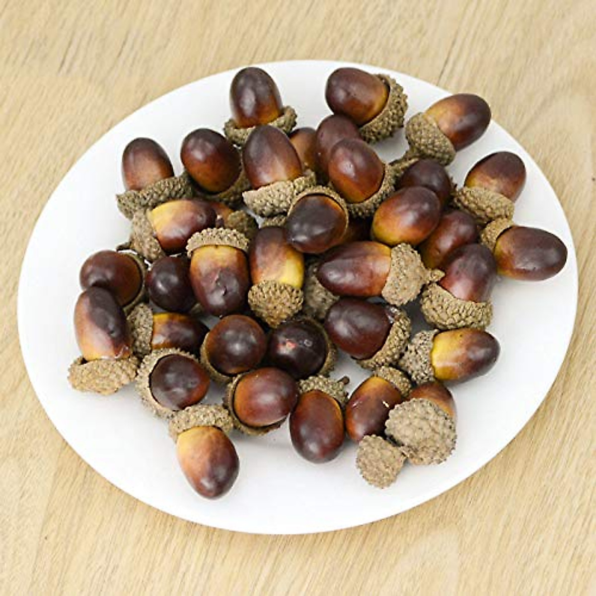 Onwon 100pcs Simulation Artificial Lifelike Small Acorn with Natural Acorn Cap for DIY Decoration Crafting Home House Kitchen Decor - Fake Fruit Props Acorns