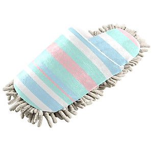 FLildon Microfiber Cleaning Slippers Aqua Pink Stripes Washable Mop Shoes Slipper for Men/Women House Floor Dust Cleaner, Size L