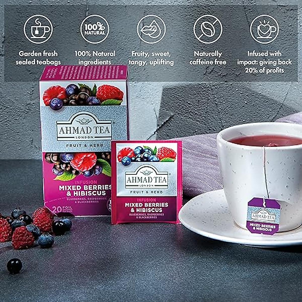 Ahmad Tea, Mixed Berries & Hibiscus, 20 Count (Pack of 6)