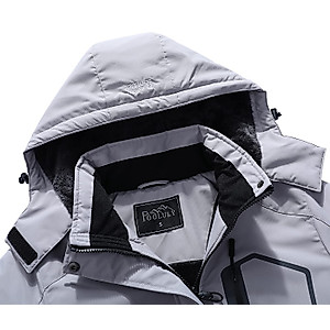 Pooluly Women's Ski Jacket Warm Winter Waterproof Windbreaker Hooded Raincoat Snowboarding Jackets Light Gray-S