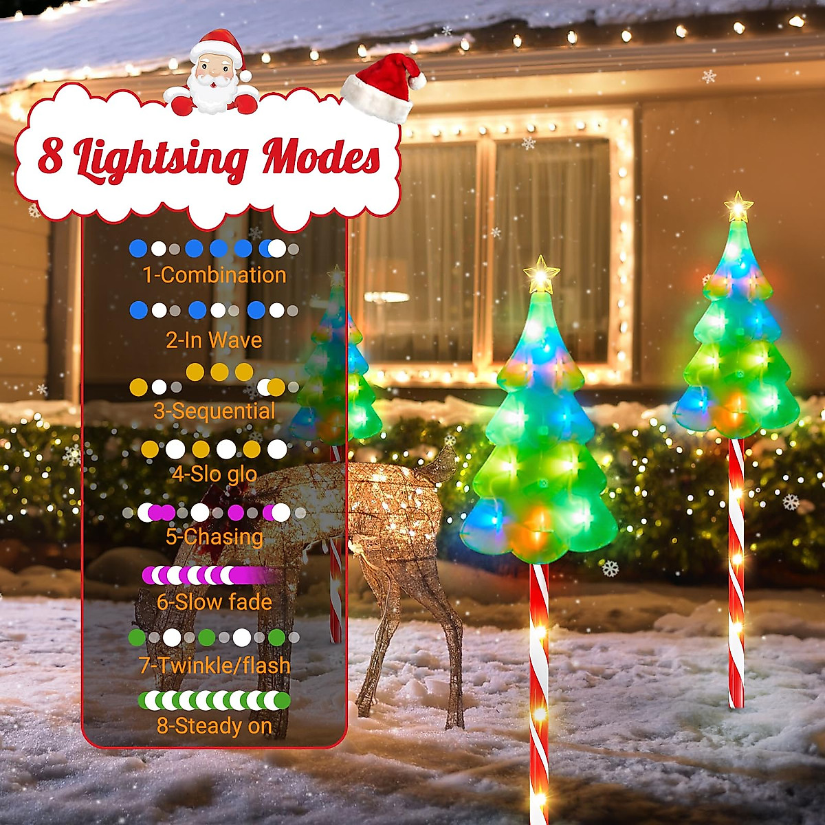 Christmas Decorations Outside Solar Christmas Tree Candy Cane Stake Lights, KOOPER 6 Pack Brighter 102 LED Solar Christmas Pathway Lights Outdoor, 8 Modes Outdoor Christmas Decoration for Xmas Decor