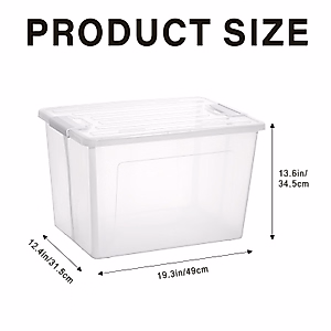 Uyorm 56 Quart Ultra Latch Box Large Storage Bins Waterproof Utility Tote Organizing Container Box with Buckle Lid Collapsible Clear Plastic Storage Box for Clothes and Bedding Transparent