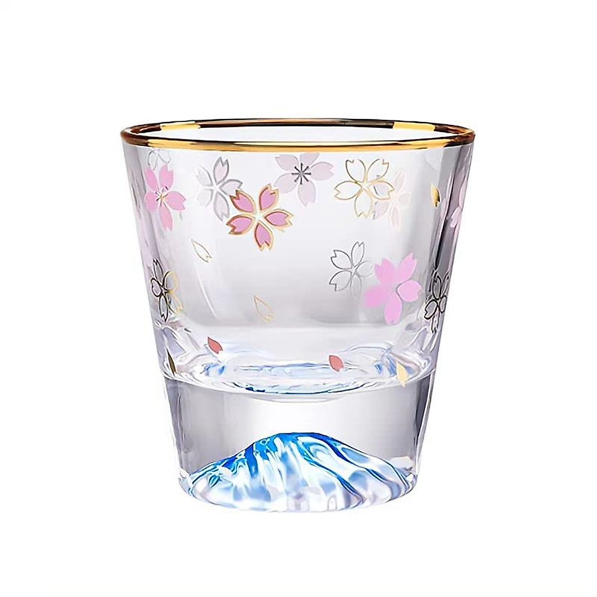 Caalio Whiskey Glass Old Fashioned Glass, Japanese Sakura and Mountain, Rocks Glass Tumbler Home Bar, Cocktail, Bourbon Scotch Cocktails Cognac Vodka, 9oz
