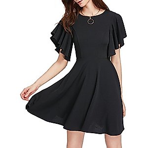 Romwe Women's Stretchy A Line Swing Flared Skater Cocktail Party Dress Black M