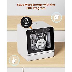 HAVA 2025 NEW Upgraded Countertop Dishwasher with Water Softener and Enhanced Energy Efficiency, Portable Dishwasher with 8 Wash Programs, Child Lock & Delayed Start Function, No Installation Needed