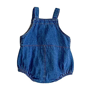 HOOLCHEAN Baby Boy or Girl Denim Bodysuit with Straps Infant Cotton Jeans Romper (Blue, 66: 0-3 Months)