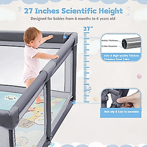 Extra Large Baby Playpen with Mat, playpen with 50 Pit Balls, Shock Absorbing Mat, Anti-Slip Suckers, 81'x65' Baby Play Yard with Gate, Play Pen for Babies and Toddlers Indoor Outdoor (Dark Gray)