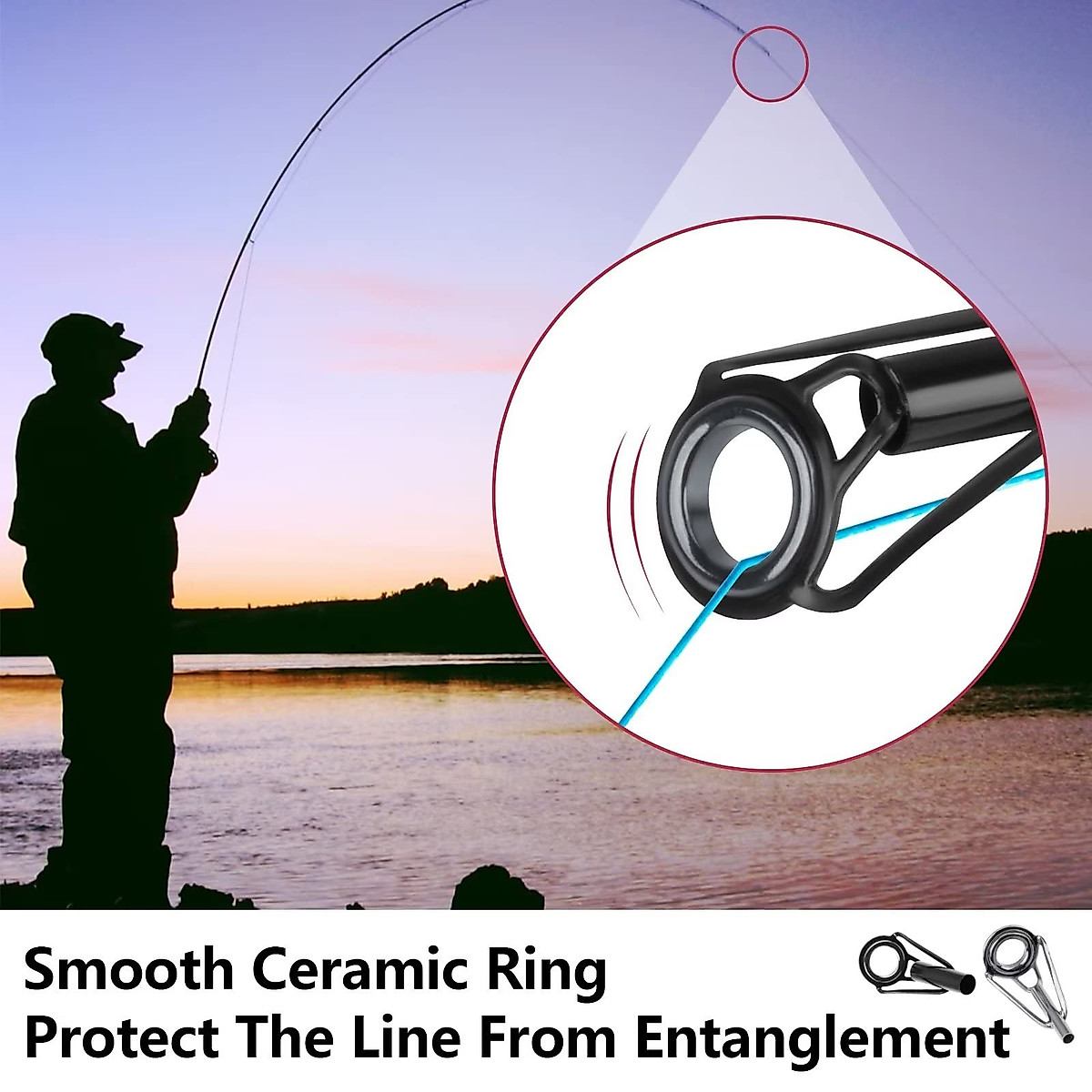 THKFISH Fishing Rod Tip Repair Kit Rod Repair Kit Small Freshwater Stainless Ceramic Repair Fishing Kits Black 80pcs