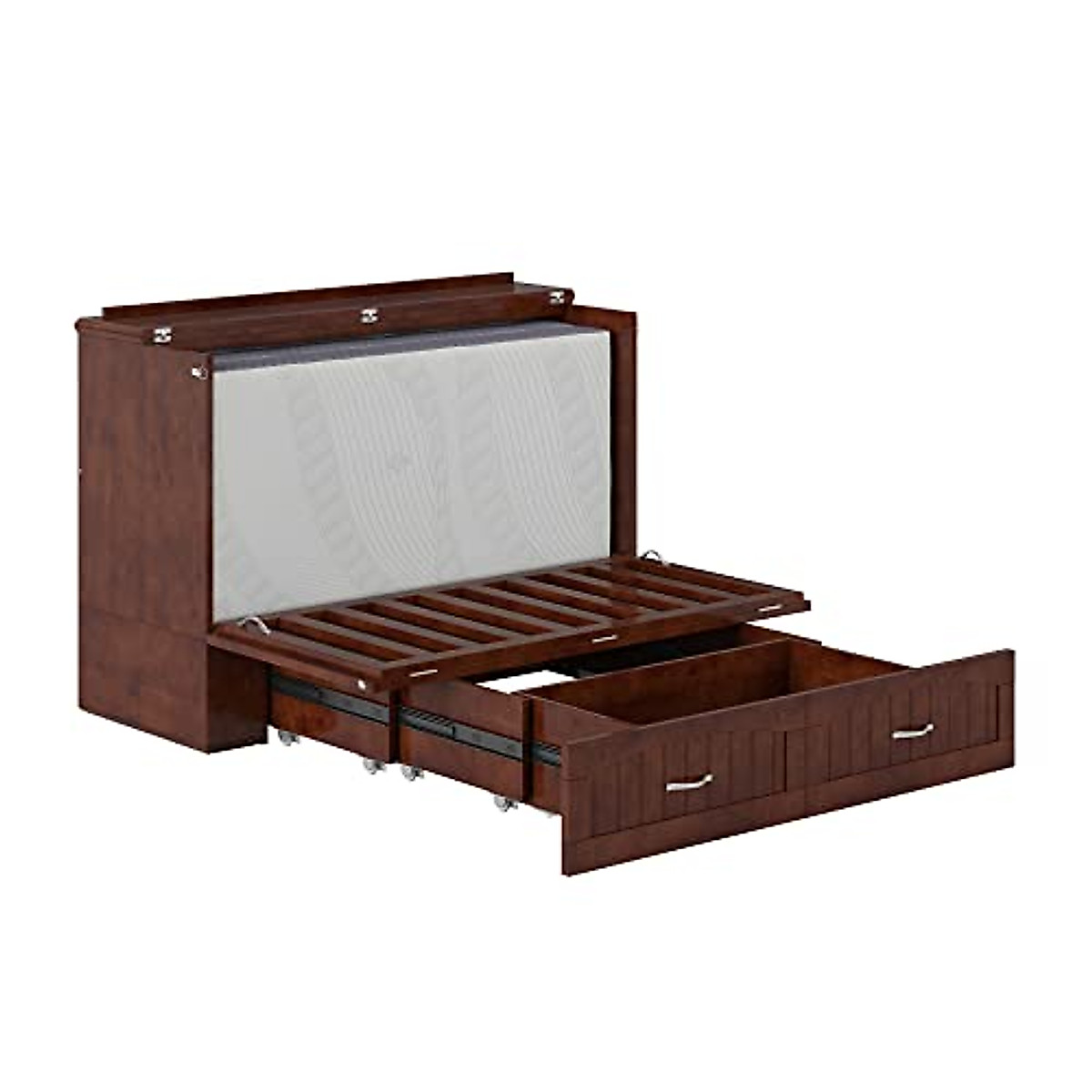 AFI Southampton Full Murphy Bed Chest with Mattress, Storage, and Built-in Charger in Walnut