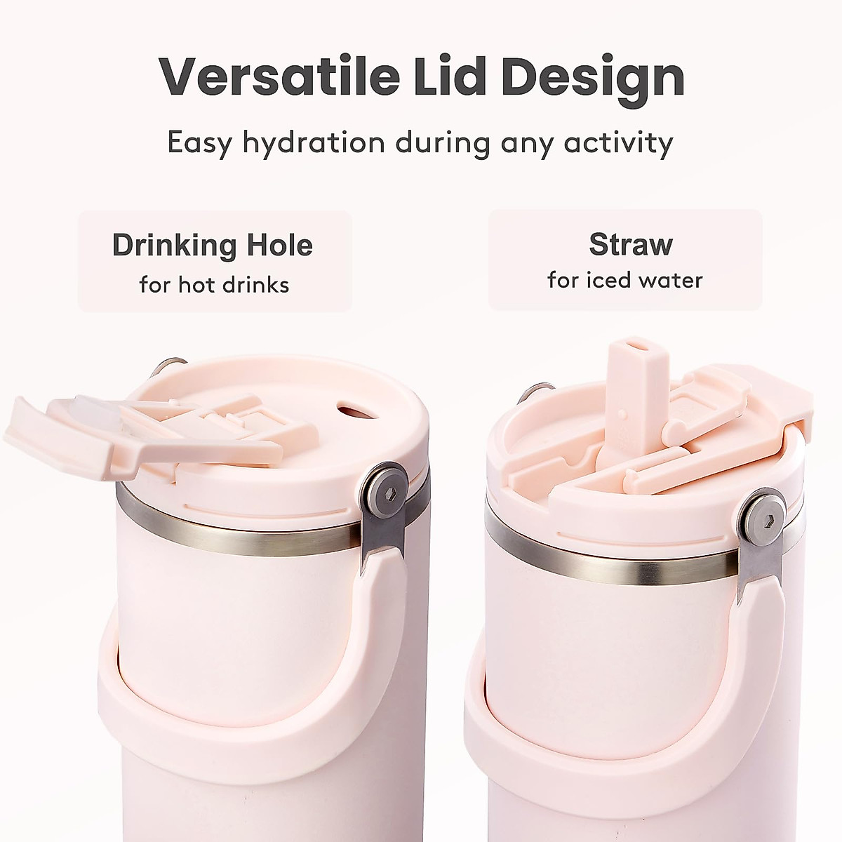 COKTIK 40 oz Tumbler with Handle and Straw, Double Insulated Tumblers with Flip Straw and Top Handle, Leakproof Tumbler, Stanley Cup, Insulated Water Bottle (Rose Quartz)