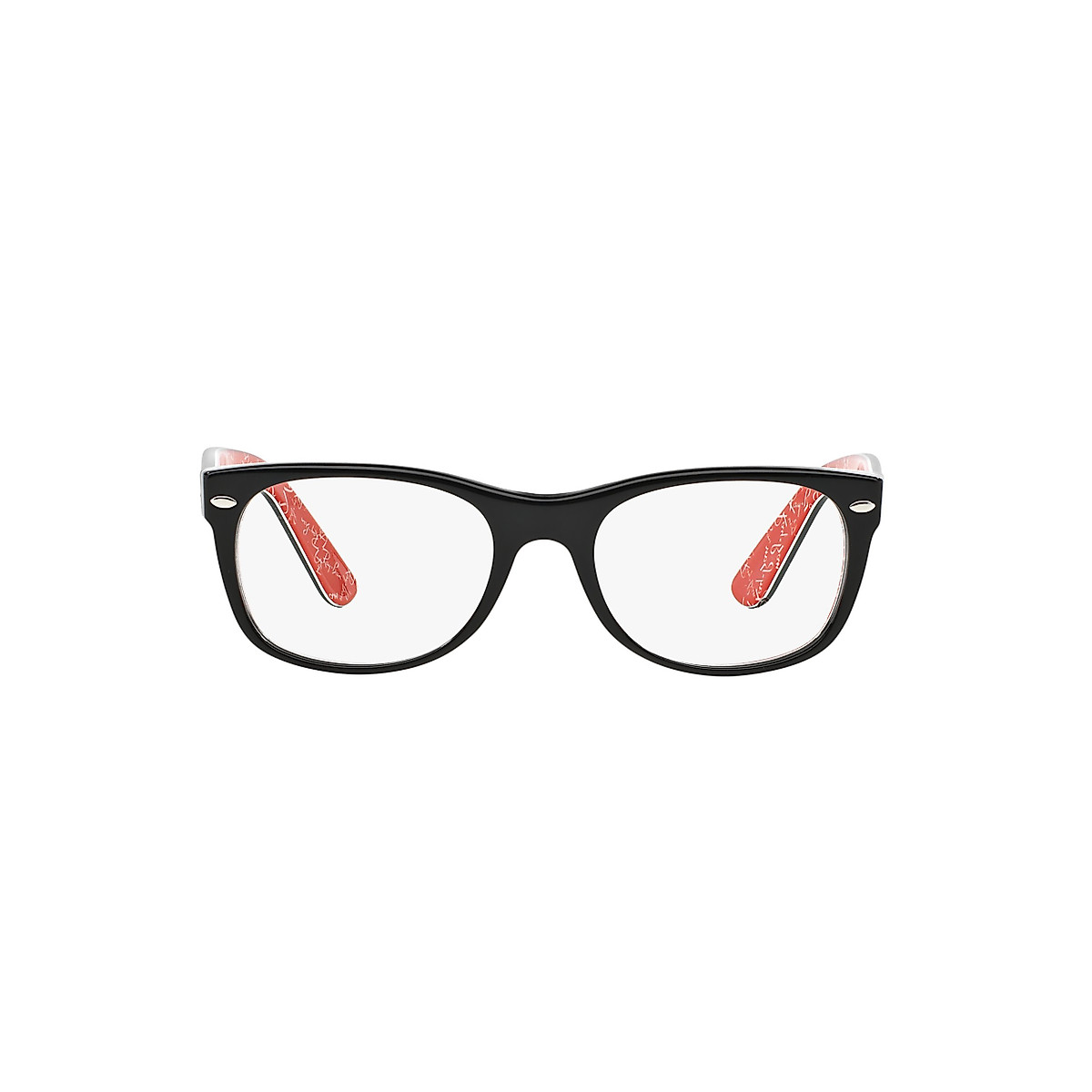 Ray-Ban RX5184 New Wayfarer Square Prescription Eyeglass Frames, Black on Texture Red/Demo Lens, 52 mm