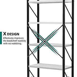 YITAHOME 5-Tier Bookshelf, Freestanding Black and White Book Shelf, Modern Minimalist Open Display Storage Book Shelves Standing Shelving Unit for Living Room Bedroom Home Office, White