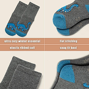 HowJoJo Toddler Boys Wool Socks Kids Winter Warm Socks Dinosaur Crew Socks 6 Pack 3t-4t/4t-5t