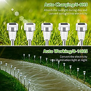 Slikeflot 16 Pack Solar Outdoor Lights, Dual Light Source LED Pathway Lights Solar Powered, Stainless Steel Waterproof Solar Garden Lights Decoration for Garden Patio and Walkway, Cool White