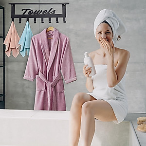 Towel Rack with Shelf for Bathroom - Metal Towels Rack Hanger, Space Saving Towel Holder Rack, Wall Mounted, 8 Hooks, Towel Organizer for Coat Robe Bathrobe in Home Pool Bedroom Beach Living Room