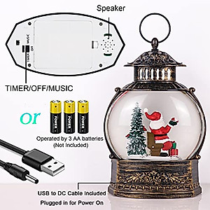 DRomance Christmas Singing Snow Globe Lantern Battery Operated USB Powered Lighted Water Glitters Music Snow Globe Holiday Decoration for Women Children(Santa, 6 x 3.2 x 11 Inches)