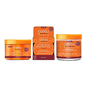 Cantu Hair Treatment Kit with Coconut Curling Cream, Edge Stay Gel, and Twist & Lock Gel with Shea Butter for Natural Hair