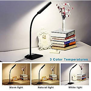 Byyoulike LED Desk Lamp Flexible Gooseneck Table Lamp with Touch Control 5 Brightness Levels Adjustable Night Light Eye-Caring Dimmable Table Light(Black)