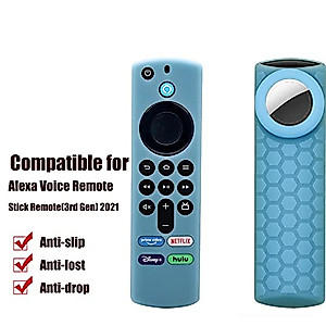 TV Stick 3rd Remote Cover Case with Airtag Holder (Glow in The Dark) Compatible with Fir TV Stick 3rd Gen,Tracker Cover for Tile Sticker 2020,Glow Blue