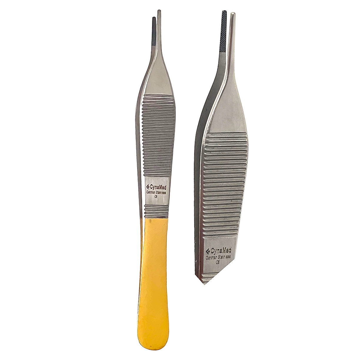 German Grade Adson Dressing Forceps Micro 4.75" with Tungsten Carbide Inserts and Gold Handle Premium Dental Instruments Cynamed
