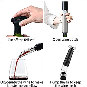CIRCLE JOY Electric Wine Opener Set Automatic Wine Opener Kit for Wine and Beer Cordless Electric Wine Bottle Openers Gift Set with Foil Cutter, Aerator Pourer, Vacuum Pump and 2 Wine Stoppers