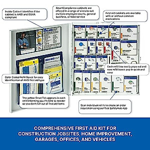 First Aid Only 50-Person SmartCompliance First Aid Kit for Businesses, ANSI A+ Compliant Metal First Aid Cabinet with Medications, 241 Pieces