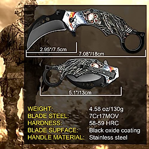 MADSABRE Skull Collection Folding Knife Cool EDC Tactical Pocket Knife with Clip - 7 Inch Camping Survival Knives Outdoor Hunting Hiking Tools, Christmas Gifts for Men, Husband (White)