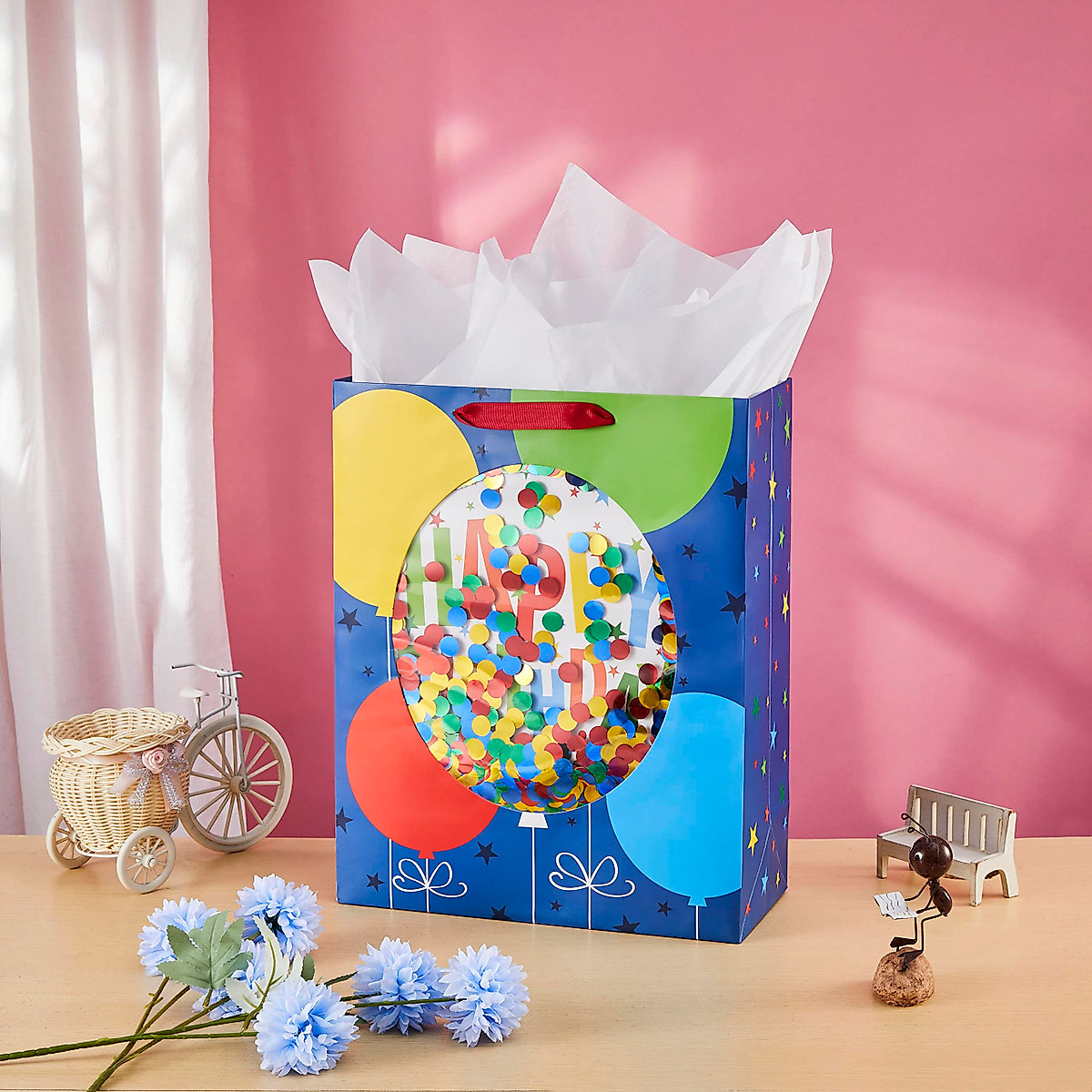 SUNCOLOR 16" Extra Large Gift Bag for Birthday Party Bag With Tissue Paper(Blue)