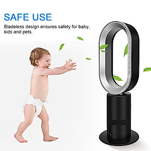 HealSmart 27 Inch Bladeless Tower Fan with Timing Closure and Remote Control, Low Noise Air Circulator Floor Fan for Home and Office Use, Adjustable Speeds & 90° Swivel , Black