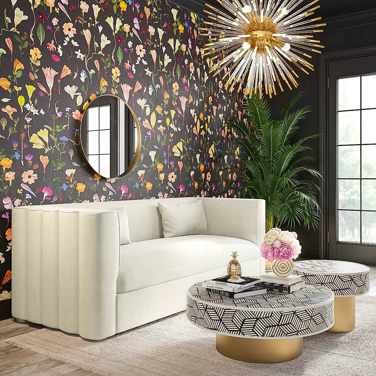 TOV Furniture Callie 29.1" H Modern Velvet Upholstered/Wood Sofa in Cream