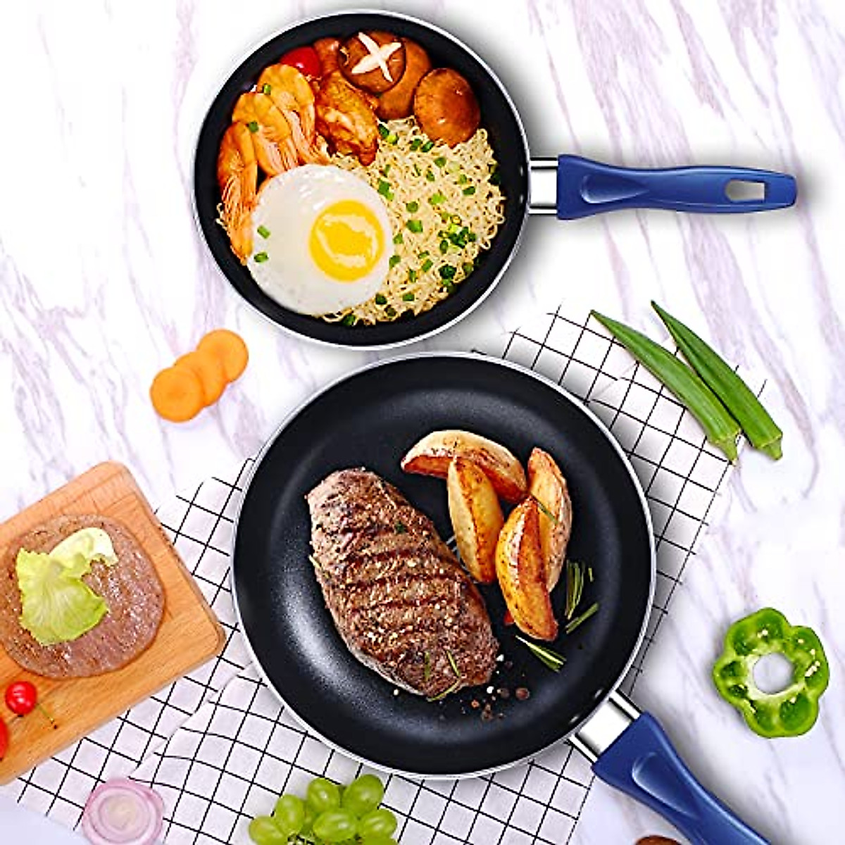 Nolopau Nonstick Frying Pan, Aluminum Non Stick Fry Pans for Cooking Eggs Omelettes and More, 8" and 10.4" Cooking Surface Non Stick Skillet Pan Nonstick Cookware