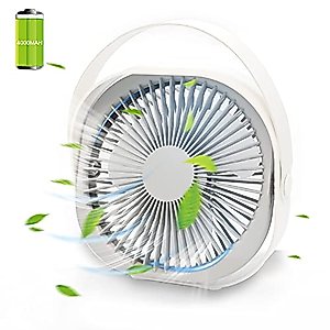 Novelth Box Fan USB 8 Inch Portable Table Fan with 3 Speeds Ultra Quiet Mini Personal Fans 4000mAh Rechargeable Battery Powered for Home Office Bedroom and Travel, White, 20×20×6.6 CM
